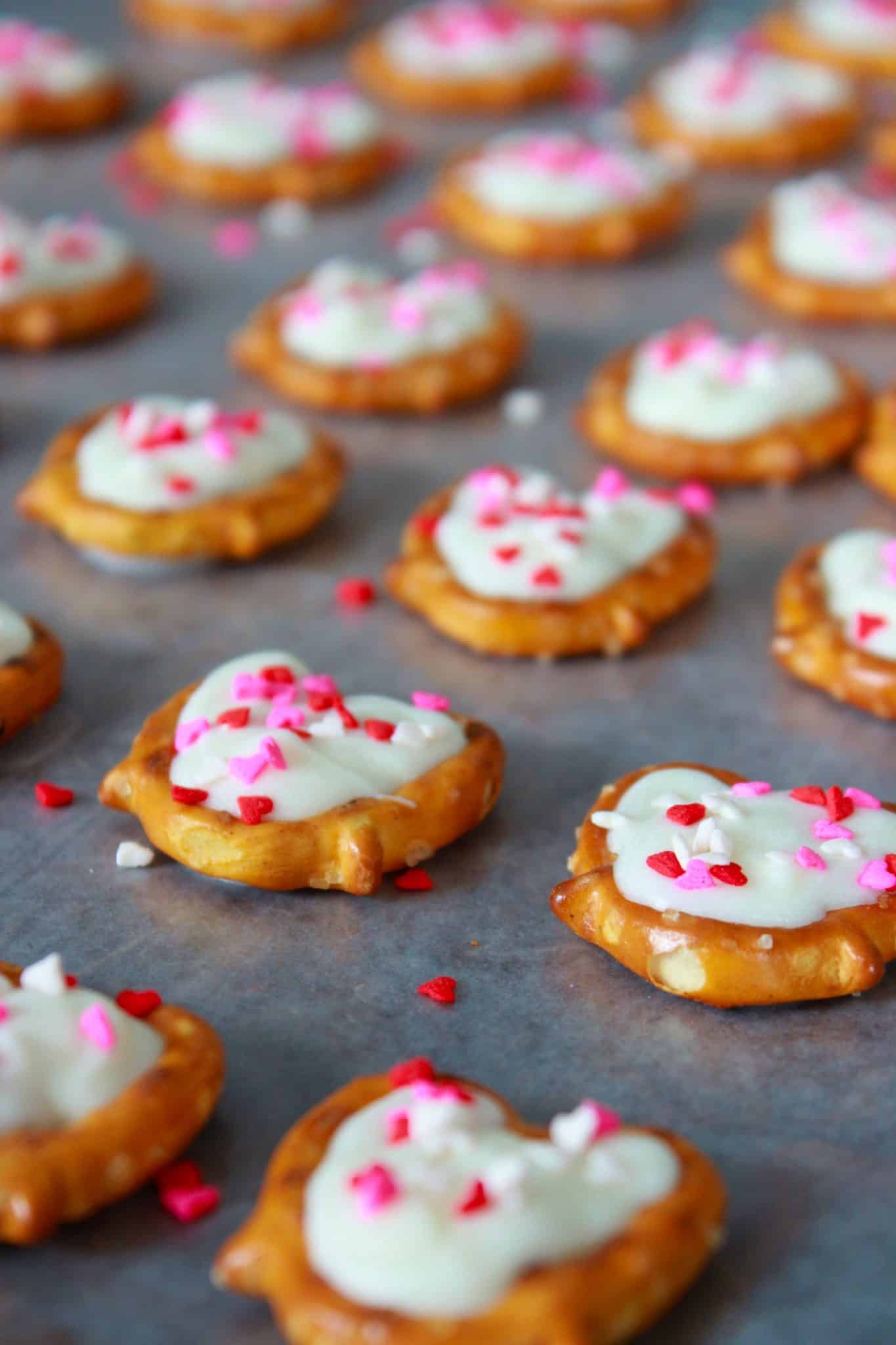 White Chocolate Pretzel Hearts - Practically Homemade