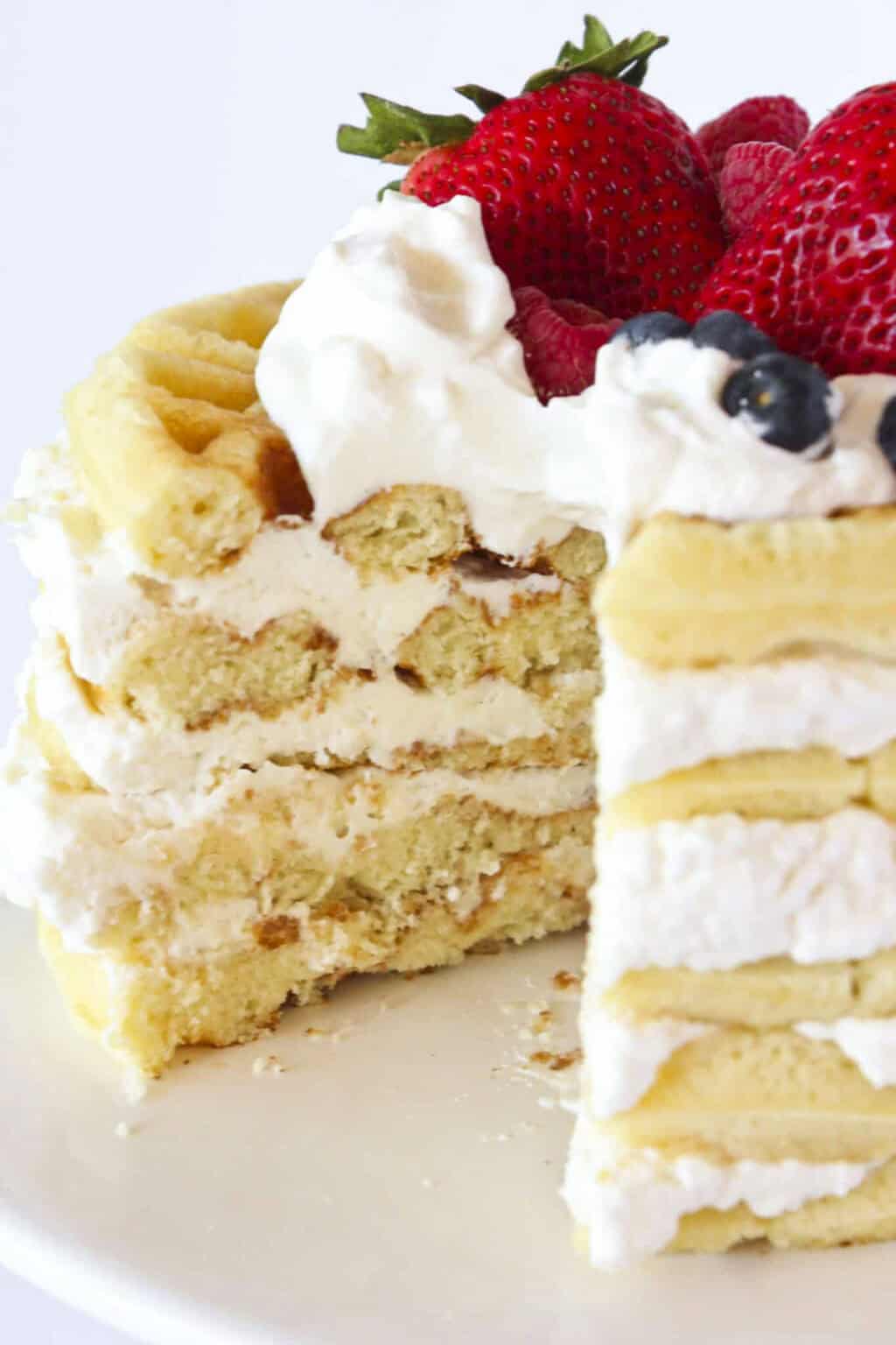 Layered Vanilla Waffle Cake Recipe | Practically Homemade