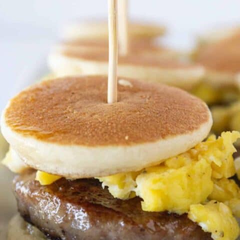 Pancake Sausage and Egg Sliders | Breakfasts | Practically Homemade