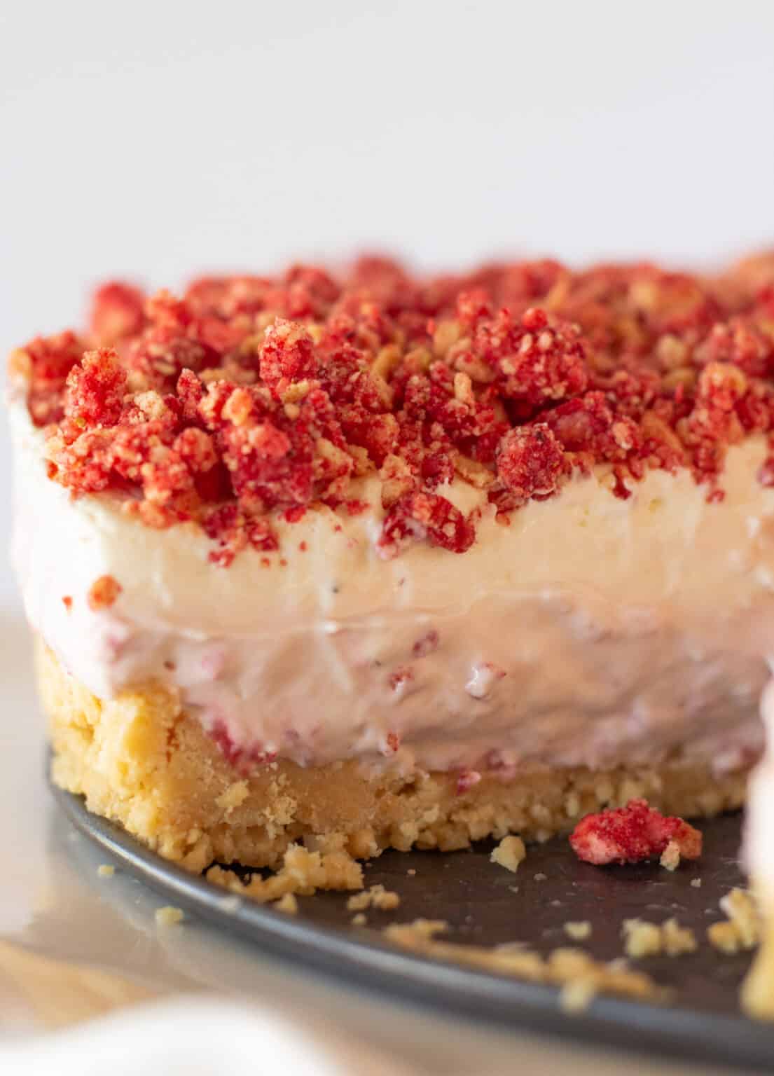 Easy Strawberry Crunch Cheesecake | Practically Homemade
