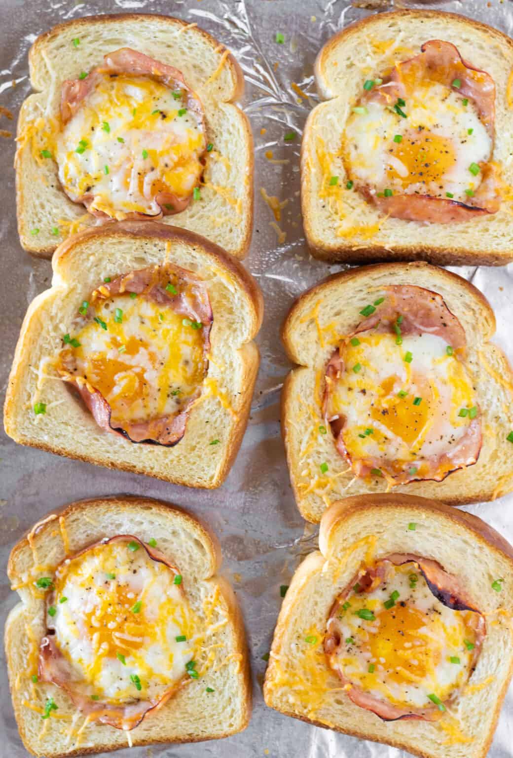 Sheet Pan Ham and Eggs in a Hole - Practically Homemade