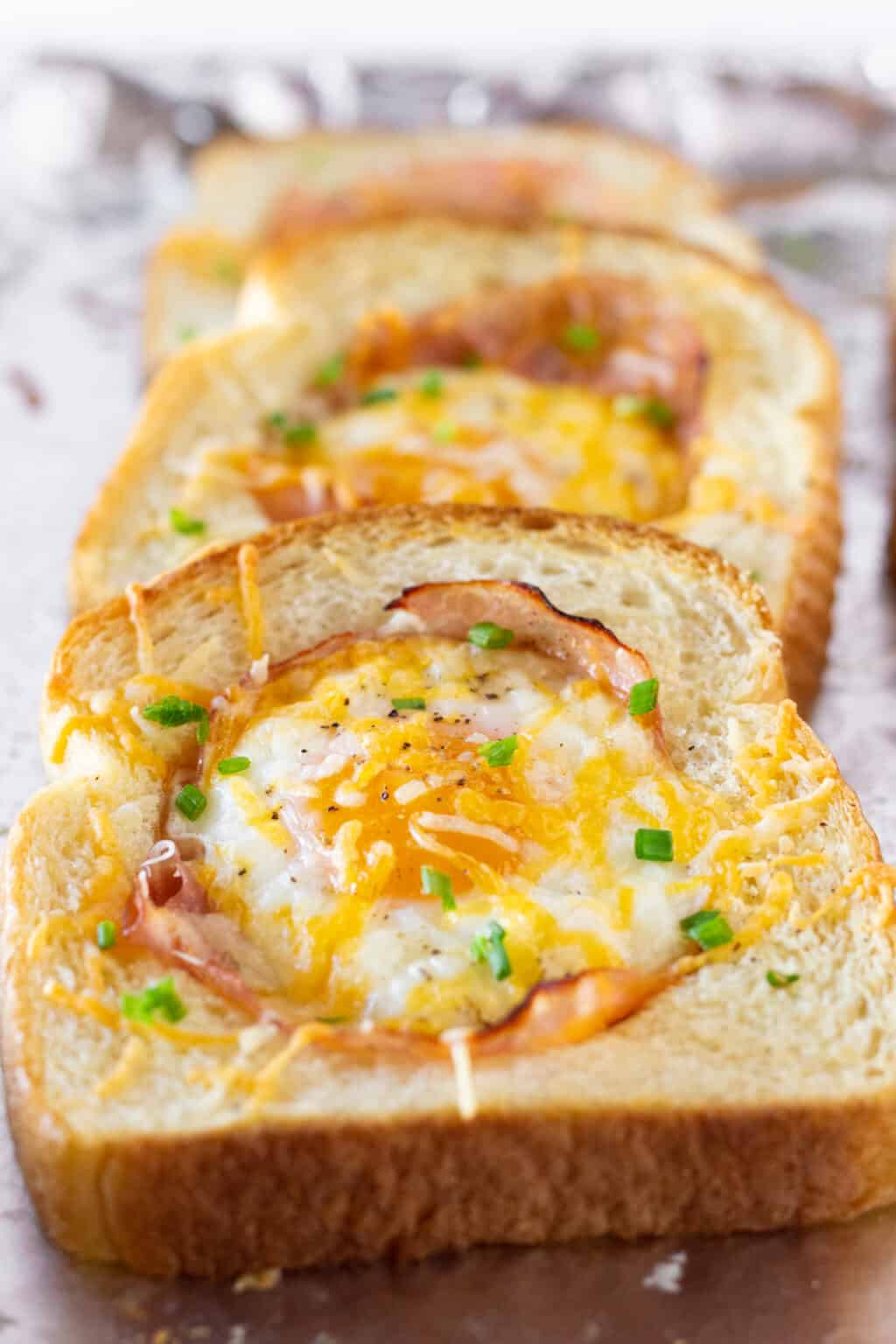 Sheet Pan Ham and Eggs in a Hole - Practically Homemade