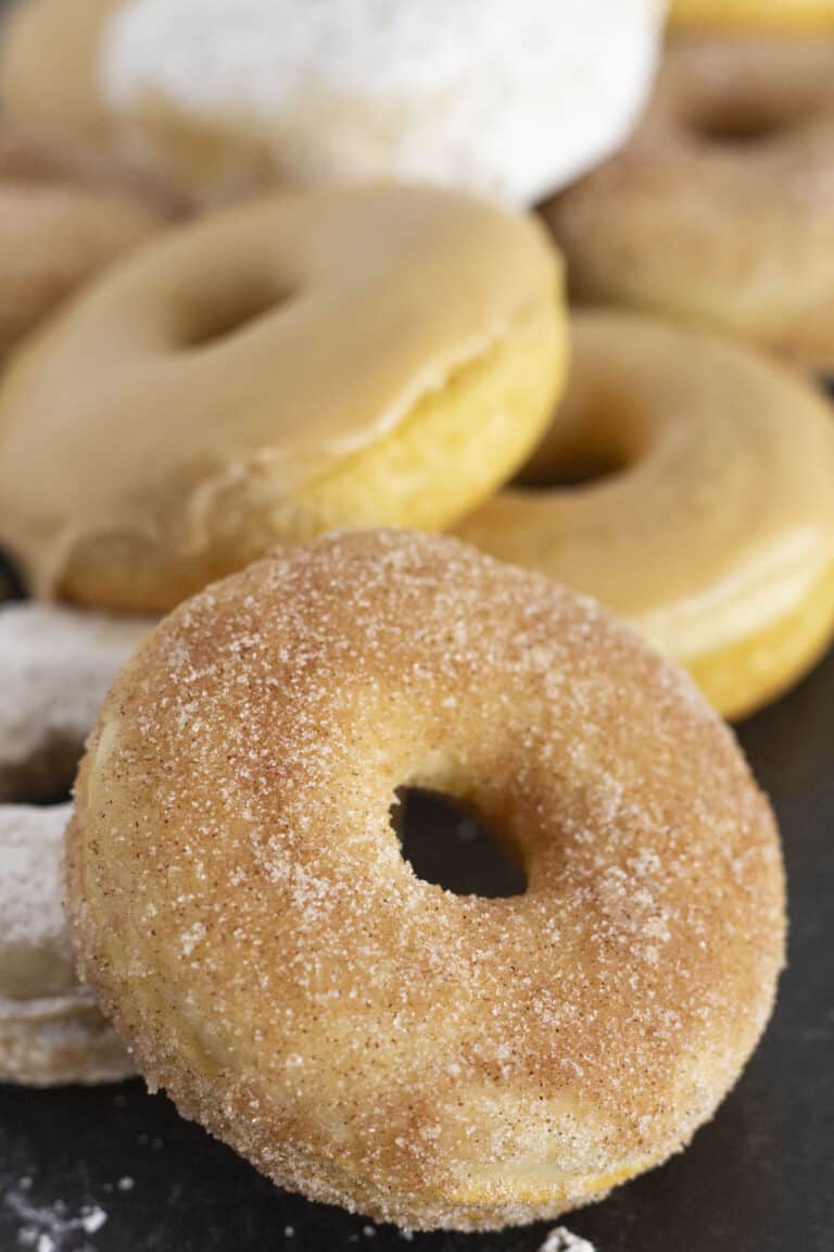 Easy Pancake Mix Donuts with 3 Topping Options - Practically Homemade