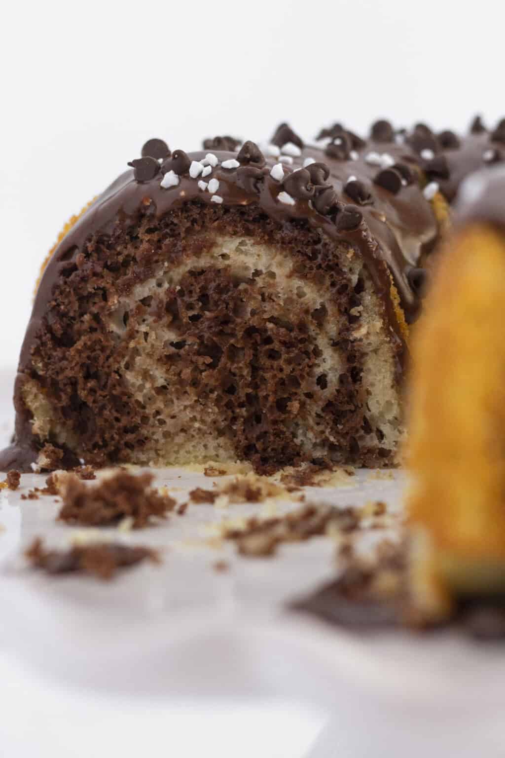 Easy Chocolate and Vanilla Marble Bundt Cake - Practically Homemade